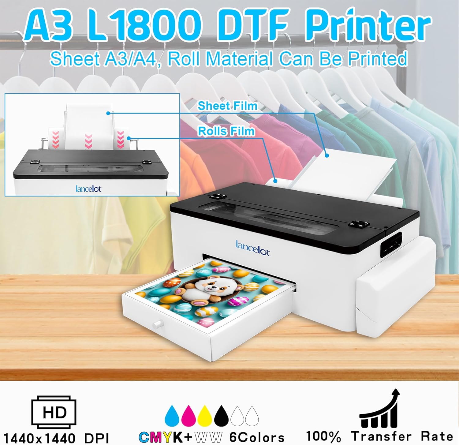 Lancelot A3 DTF Printer L1800 Desktop Tshirt Printing Machine Kit ...